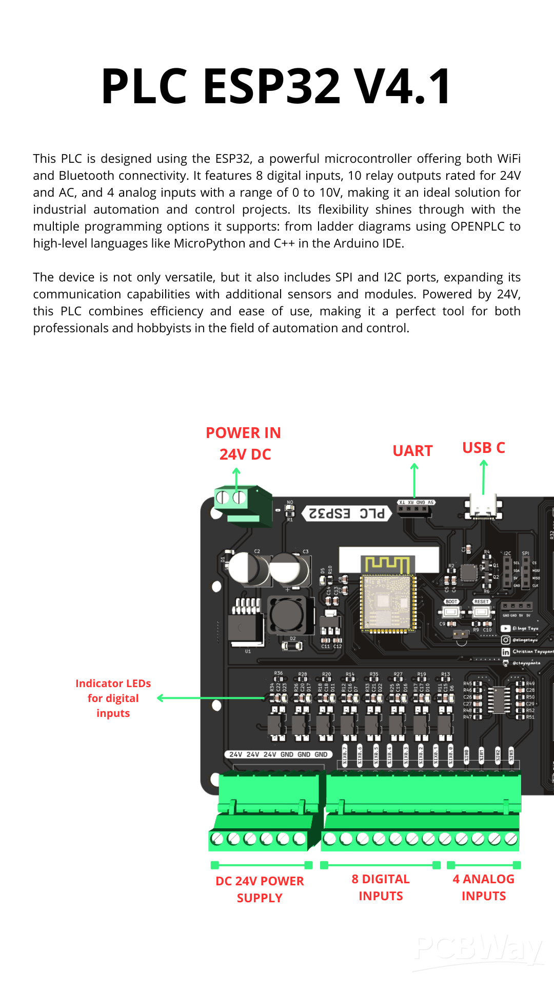 PLC ESP32 DC/DC/RLY || 8 DIGITAL INPUT + 4 ANALOG INPUT + 10 RELAY ...