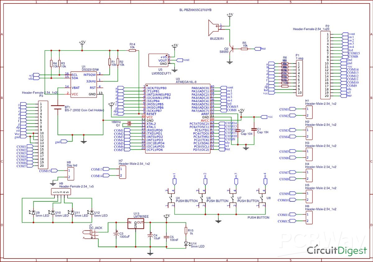 Digital Wall Clock on PCB using AVR Microcontroller Atmega16 and DS3231 ...